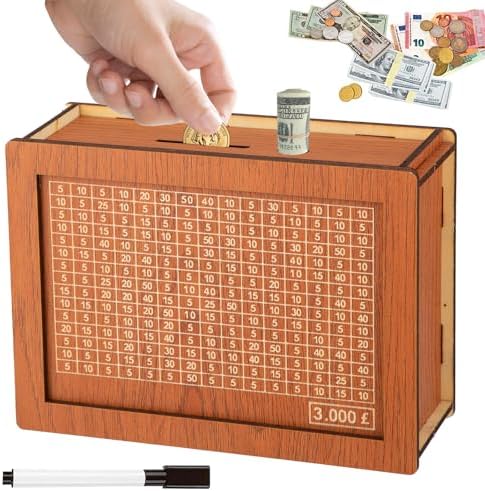 Wooden Money Saving Box, 3000 Savings Challenge Box Coin Bank Small ...
