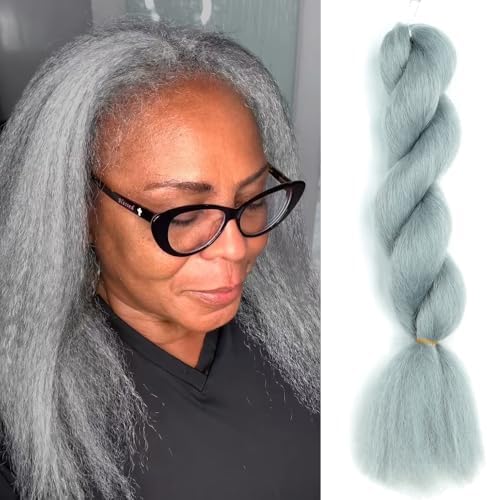 Amazon.com : Sliver-Grey Kinky Straight Vixen Crochet Bundles16 inch Natural Black Mama Style ...