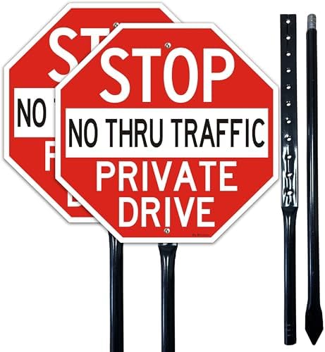 2Pack Large Stop Sign Private Drive Sign No Thru Traffic with 36" Metal ...
