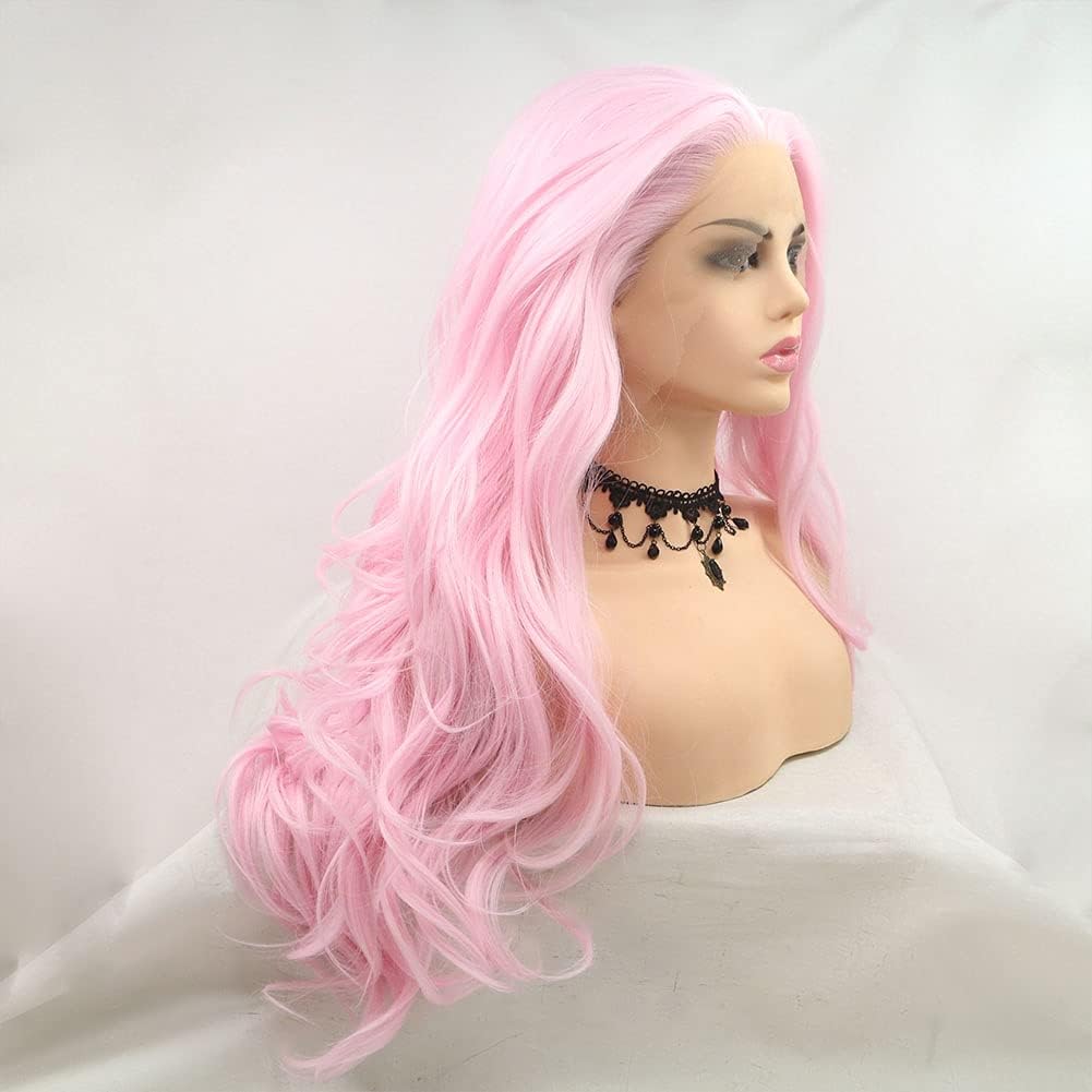 Karissa Hair Pastel Pink Lace Front Wig Long Wave Synthetic Gluless ...