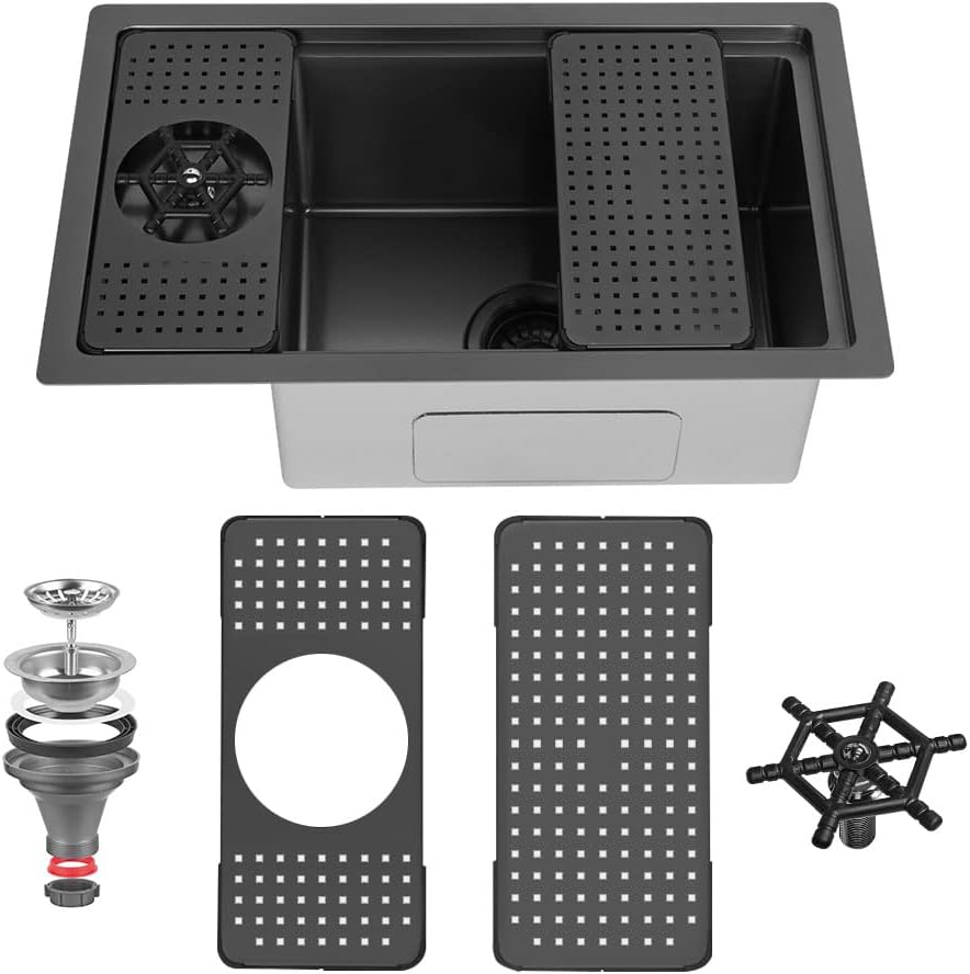 NAVNKA Black Bar Sink with Glass Rinser, 23inch Stainless Steel Small ...