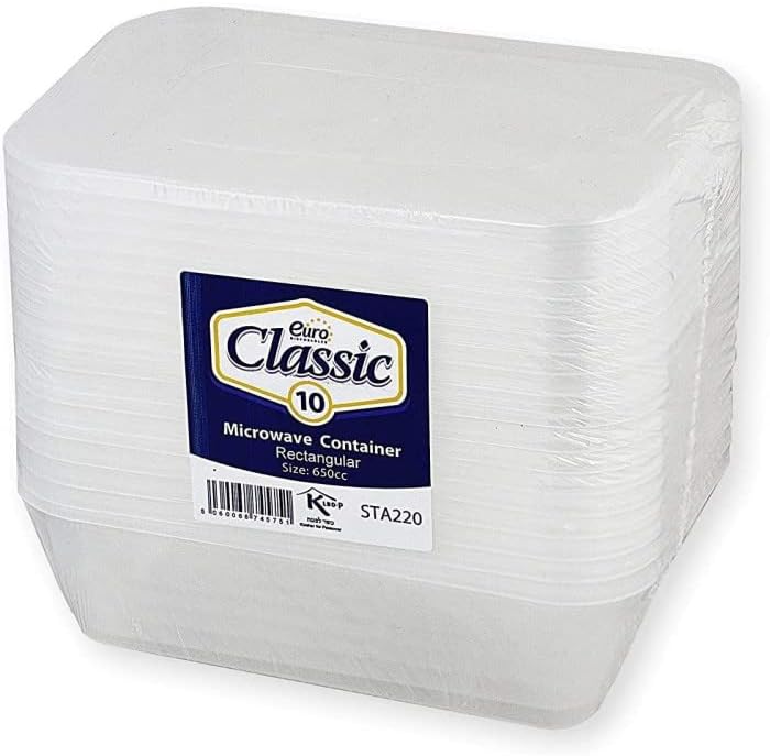 10-Pack Rectangular Plastic Food Containers, Microwave, Fridge, and ...