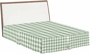 Amazon.com: RisQiten Sage Green Buffalo Plaid Bed Skirt Queen Size 16 ...