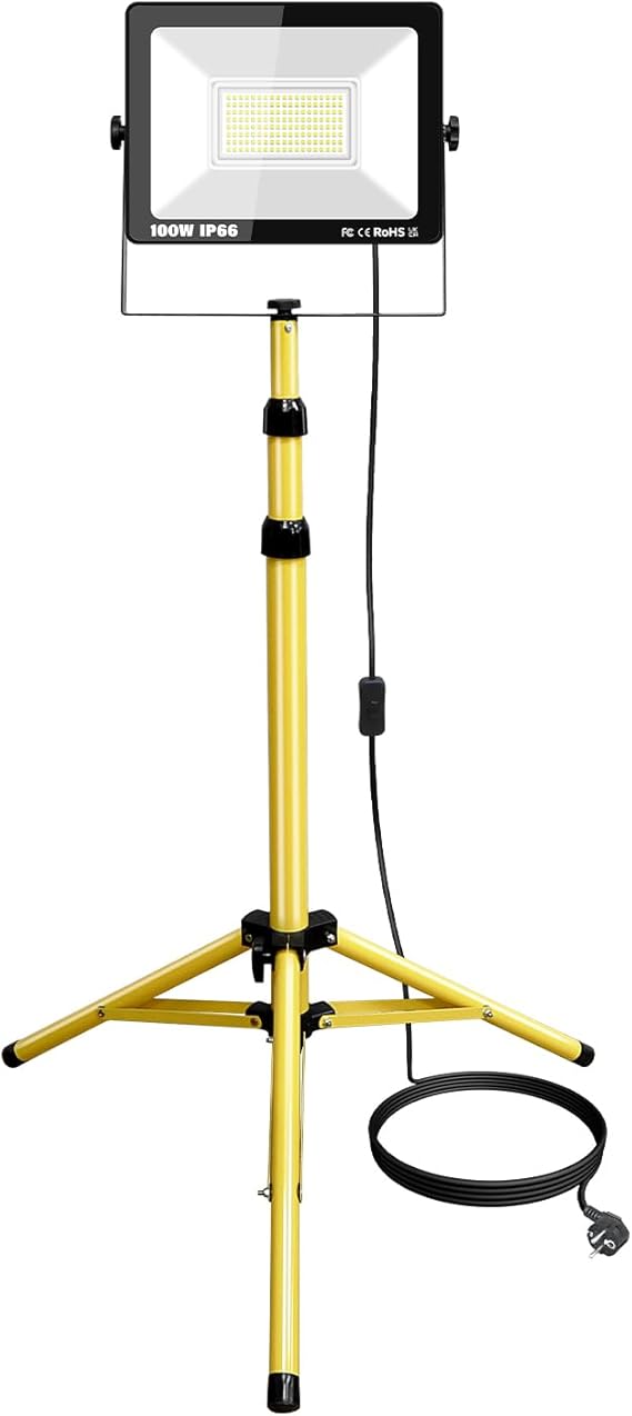 SKYWORLD 100W 10000LM Tripod Stand LED Work Lights, Portable Job Site ...