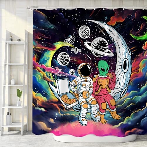 Amazon.com: Sanzugh Funny Trippy Space Shower Curtain Astronaut Alien ...