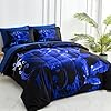 Amazon.com: WONGS BEDDING Blue Comforter Set King 7 Pieces, Reversible ...