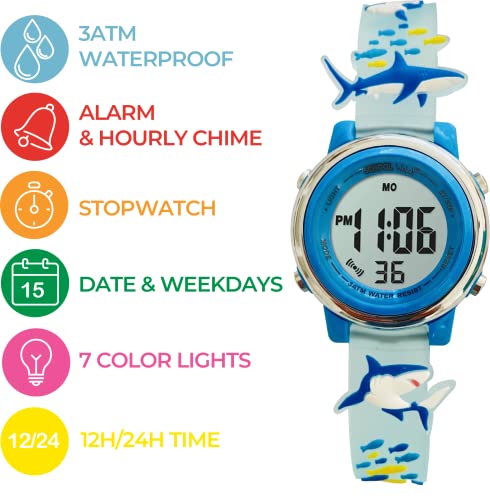 Snapklik.com : Shark 3D Digital Light Up Watch For Boys