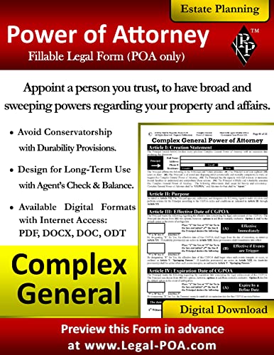 Amazon.com: Complex General Power of Attorney: Fillable Legal Form ...