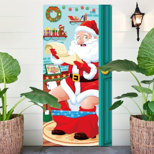 Amazon.com: Christmas Door Cover Decorations Funny Christmas Santa ...