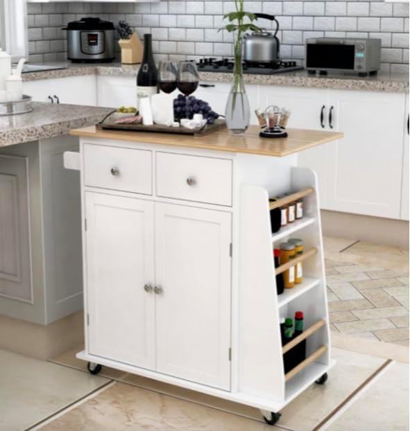 Kitchen Island Trolley Rustic Wooden Worktop Modern Door Cupboard ...