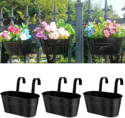 Amazon.com: JEUIHAU 6 PCS Metal Hanging Planter Buckets, Black Iron ...