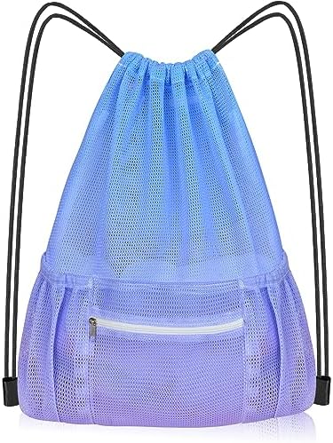 Amazon.com | Mesh Drawstring Backpack Bag with Zipper Pocket Beach Bag ...