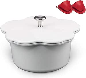 Amazon.com: Pots and Pans Sets, Enameled Cast Iron Pot,Flower-Shaped ...