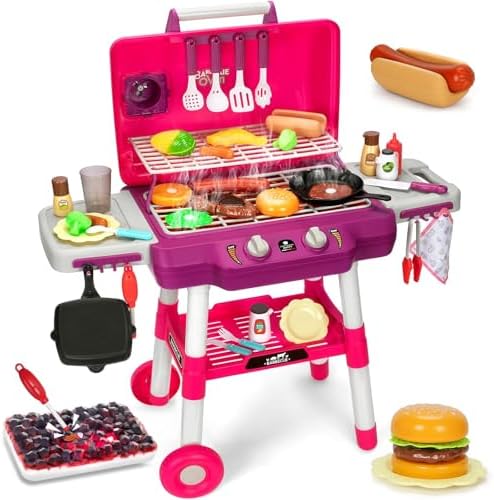 Amazon.com: Kids Play Kitchen Toys, Kids BBQ Grill Playset with Smoke ...
