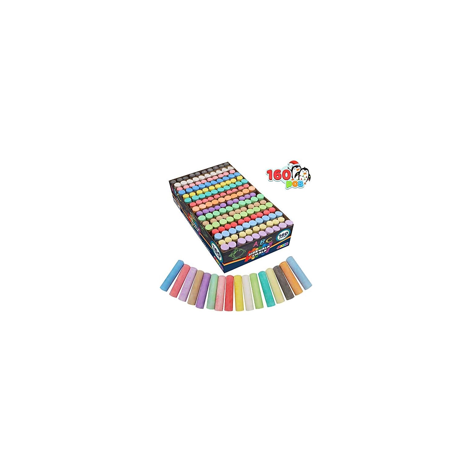 160 PCS Sidewalk Chalks Set Non-Toxic Washable Jumbo Chalk for Outdoor ...