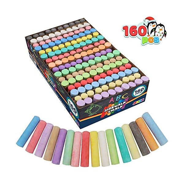 160 PCS Sidewalk Chalks Set Non-Toxic Washable Jumbo Chalk for Outdoor ...