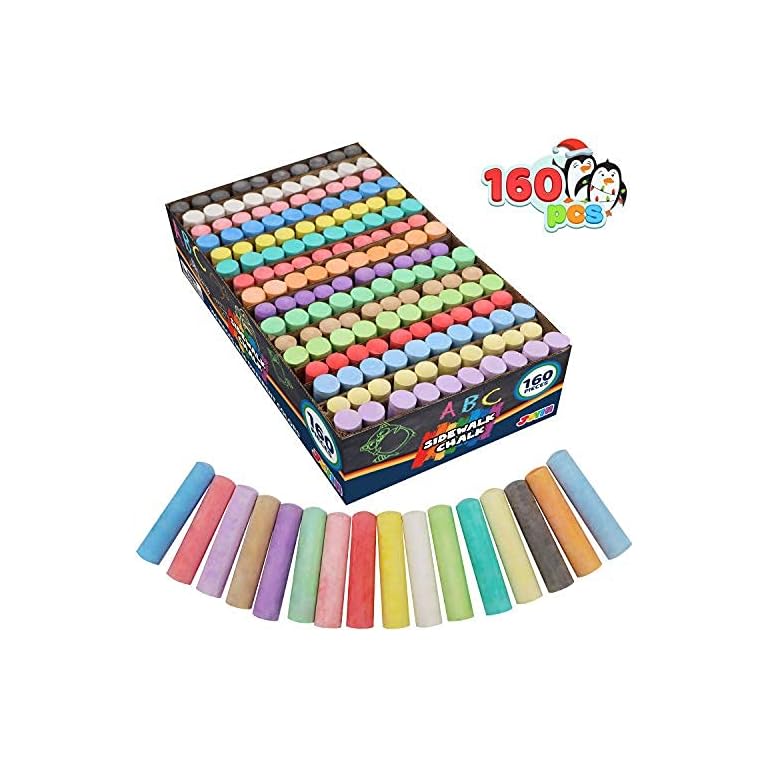 160 PCS Sidewalk Chalks Set Non-Toxic Washable Jumbo Chalk for Outdoor ...