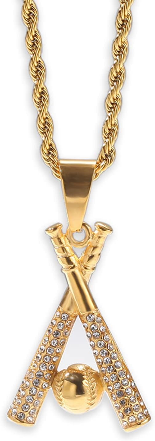 Gold Baseball Necklaces for Men Baseball Bat Cross Necklace Baseball ...