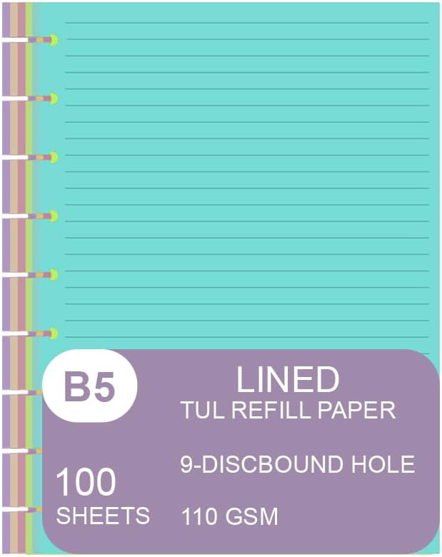 Amazon.com : 9 Discbound Lined Colorful Refills Paper, 100 Sheets (200 ...