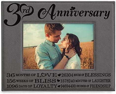 Amazon.com - KATE POSH - 3rd Engraved Leather Picture Frame, 3 Years ...