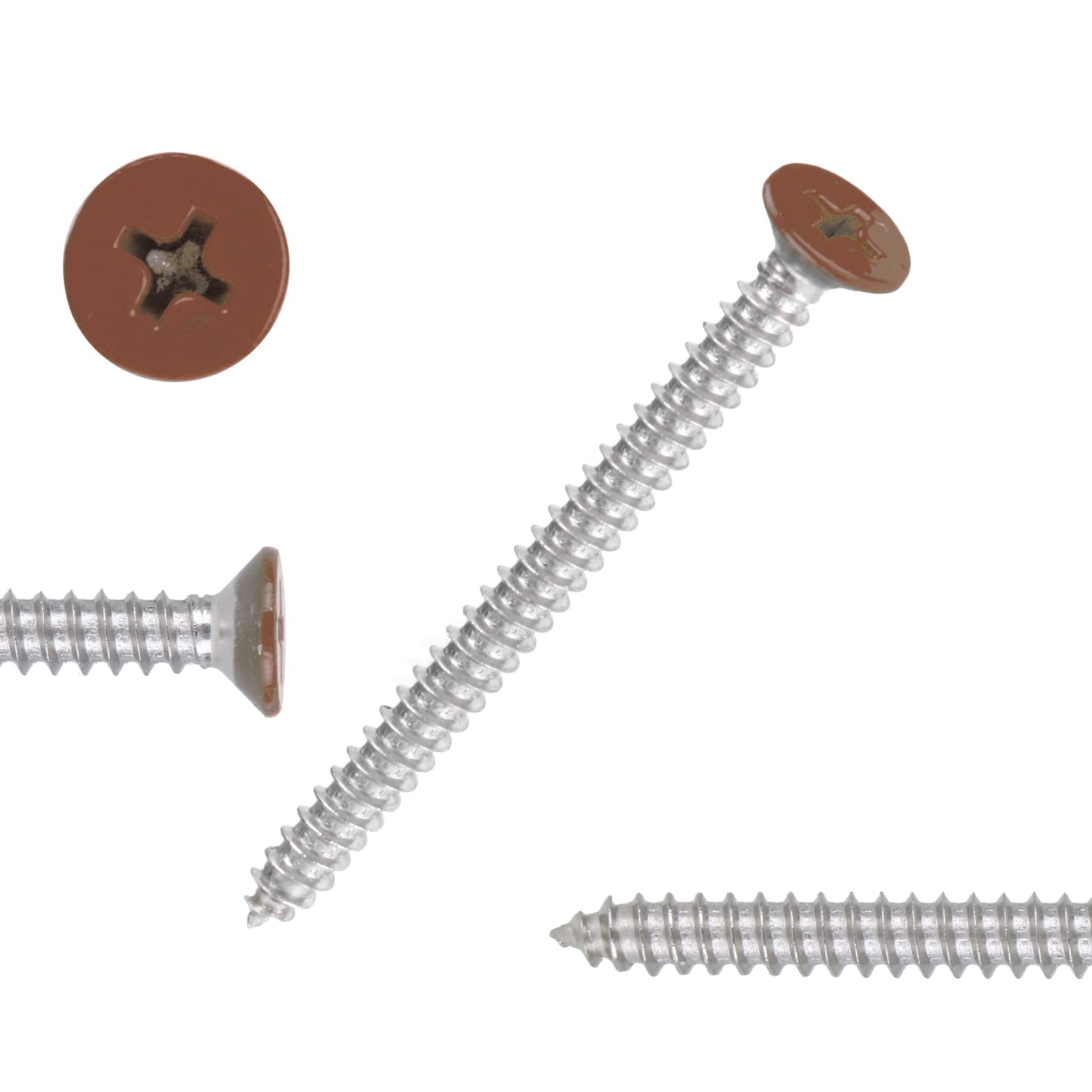 Brown Head 100 PCS #8X1" Stainless Steel Phillips Flat Head Wood Screws ...