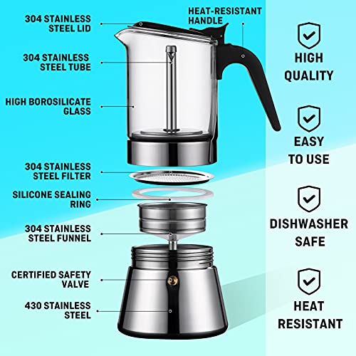 Snapklik.com : Stovetop Espresso Maker, Crystal Glass-top & Stainless ...