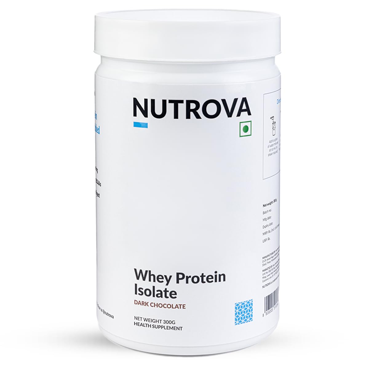 Nutrova Whey Protein Isolate Dark Chocolate (300g) with 24g Protein ...