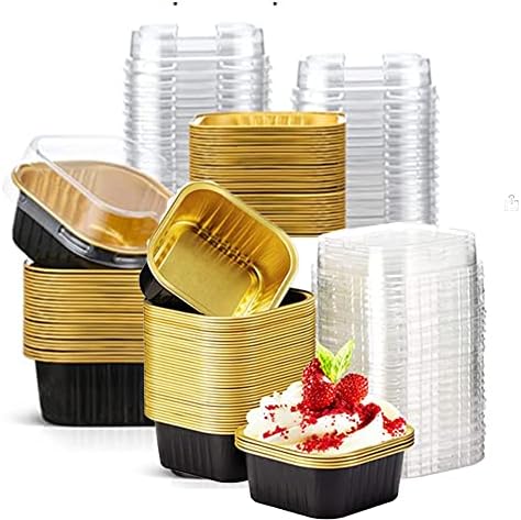 25 pcs Mini Square Baking Cups, 10 oz Aluminum Foil Mini Cake Pans with ...