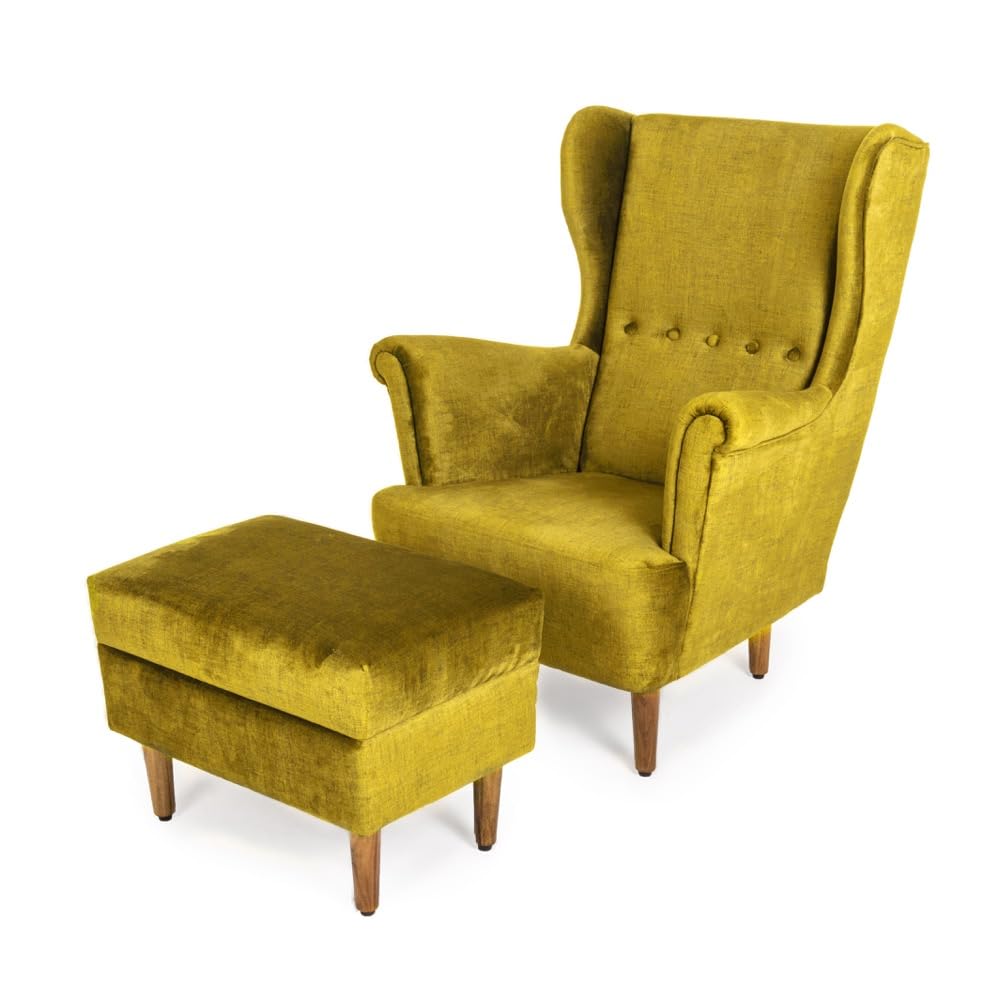 Wakefit Nicco Wing Chair + Ottoman - Reflection Yellow : Amazon.in ...