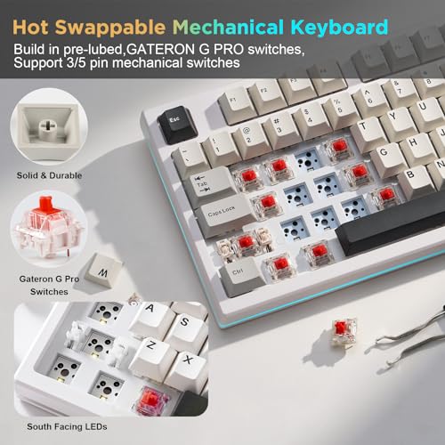 YUNZII YZ75 75% Hot Swappable Wireless Gaming Mechanical Keyboard, RGB ...