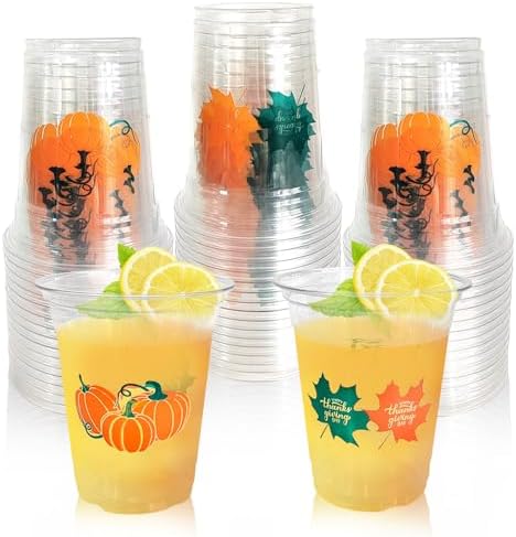 Amazon.com: 50pcs 12 oz Thanksgiving Disposable Cups, Autumn Clear ...