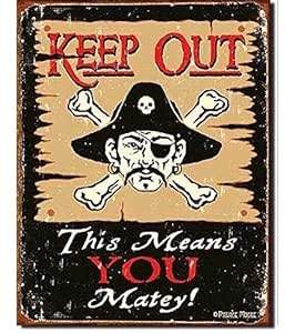 Keep Out Matey Pirate Metal Sign : Amazon.in: Garden & Outdoors