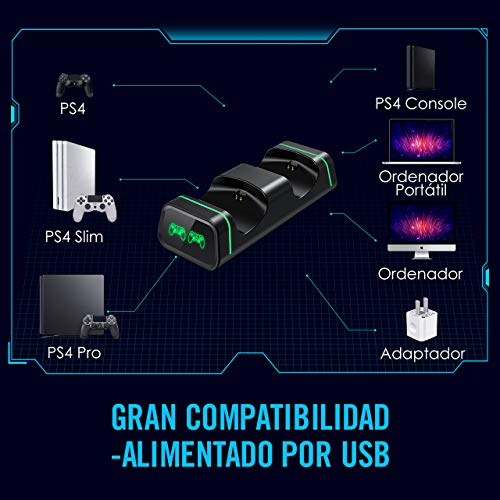 PICTEK Cargador Mando PS4, Carga Ultrarrápido con Tira de Luz y LED ...