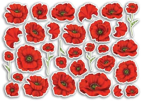 A4 Sticker Sheet Poppy Vinyl Stickers - Poppies Flowers Floral ...