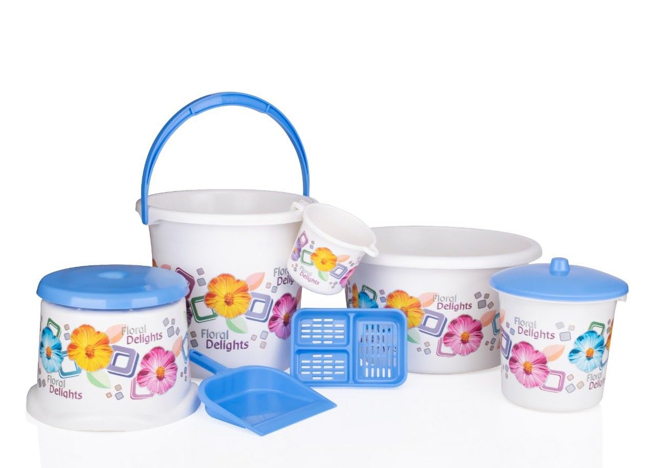 Crevita Plastic Bathroom Set 07 Pieces Heavy Duty, Large Capacity 1 Tub ...