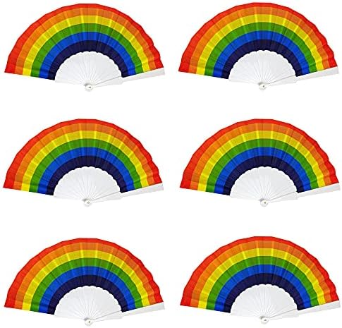 Amazon.com: TKMOS 12 Pack Rainbow Folding Fans Colorful Hand Held Fan ...