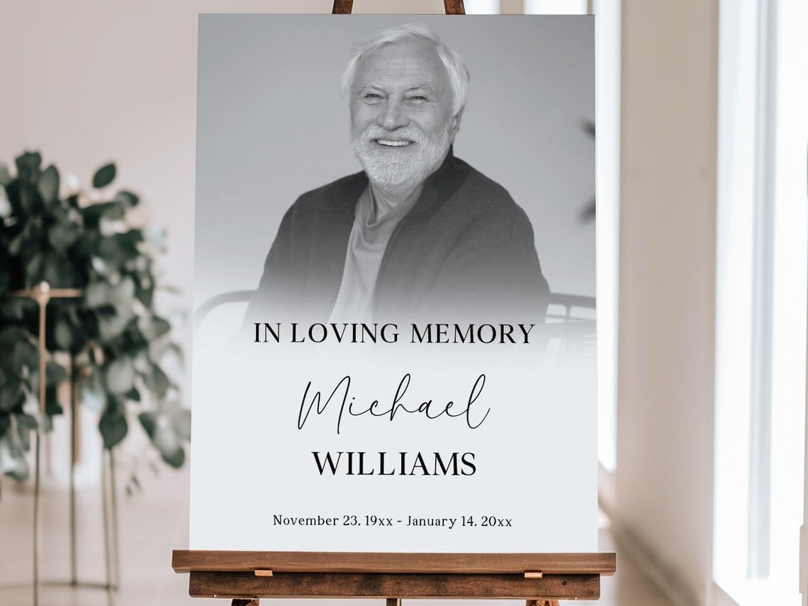 Amazon.com: In Loving Memory Sign With Picture, Editable Funeral ...