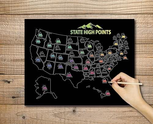 Amazon.com: State High Points Scratch Off Map, 11x14, USA Peak Tracking ...