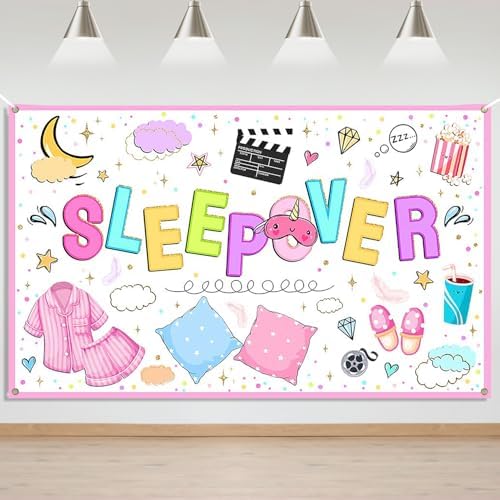 Amazon.com : Mocsicka Sleepover Backdrop for Girls Pajama Pillow Fight ...