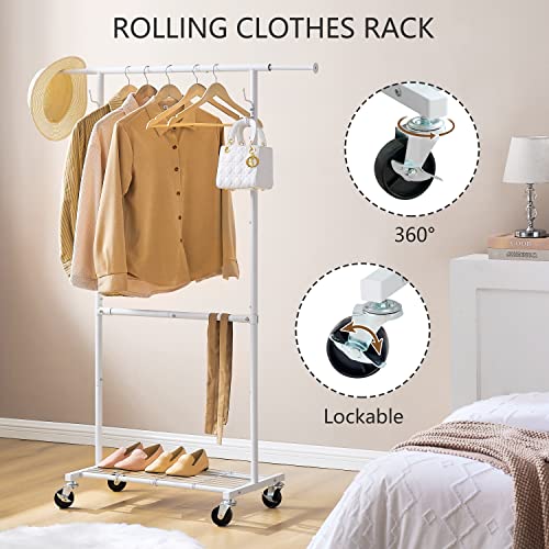 Snapklik.com : Gewudraw White Rolling Garment Rack, Portable Clothes ...