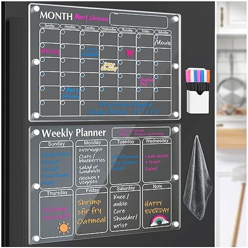 Amazon.com : Vignee Magnetic Acrylic Calendar for Fridge,2 Pcs Clear Dry Erase Board of Monthly ...