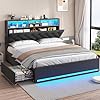 Amazon.com: HAUOMS Full Size Bed Frame with Hidden Storage Headboard ...