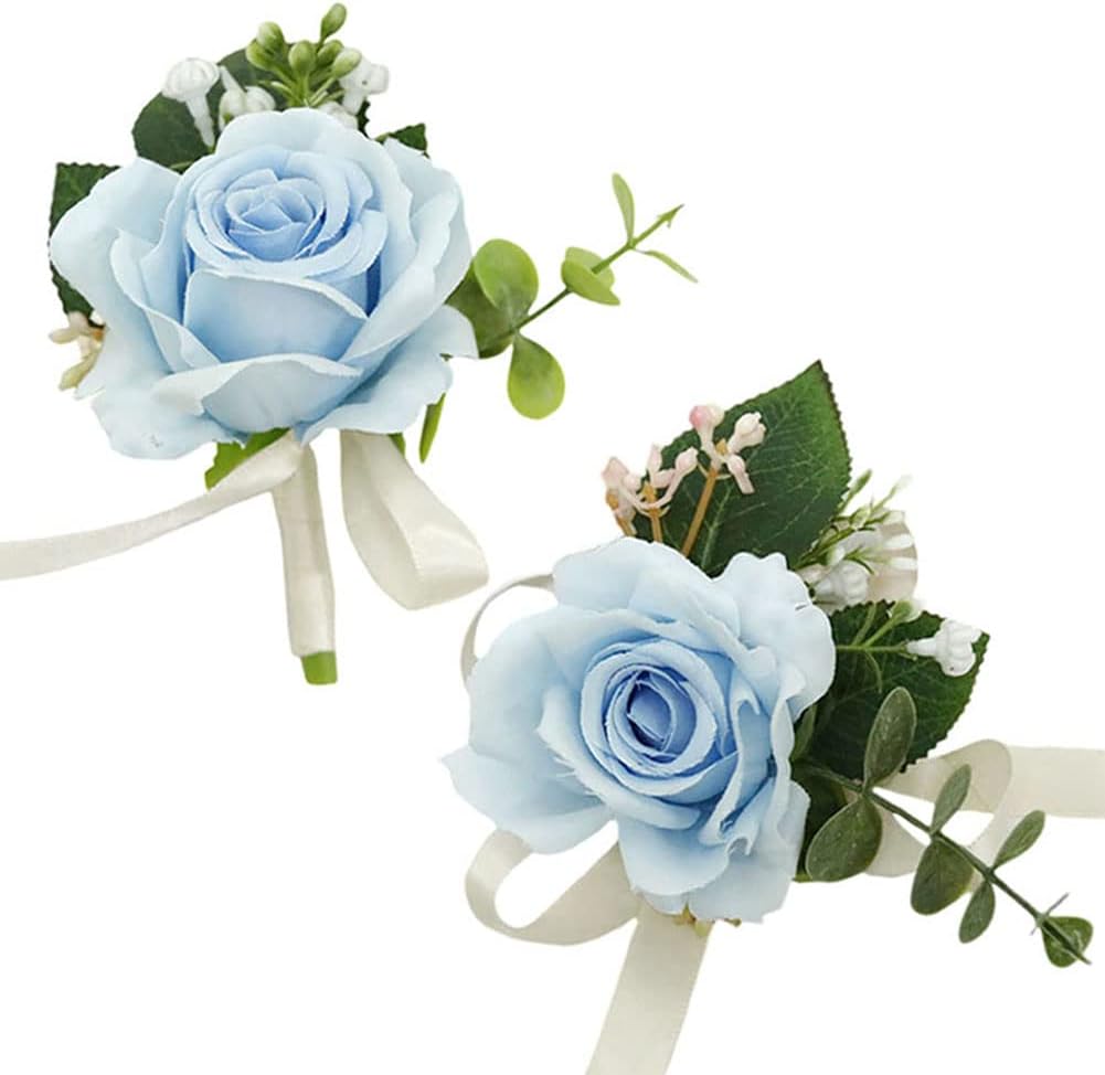Amazon.com: Ansofi Dusty Blue Corsage and Boutonniere Set Artificial ...