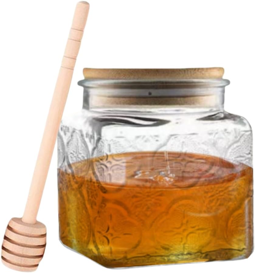 Amazon.com: ANSQU Honey Pot, Airtight Glass Honey Jar with Dipper Stick ...