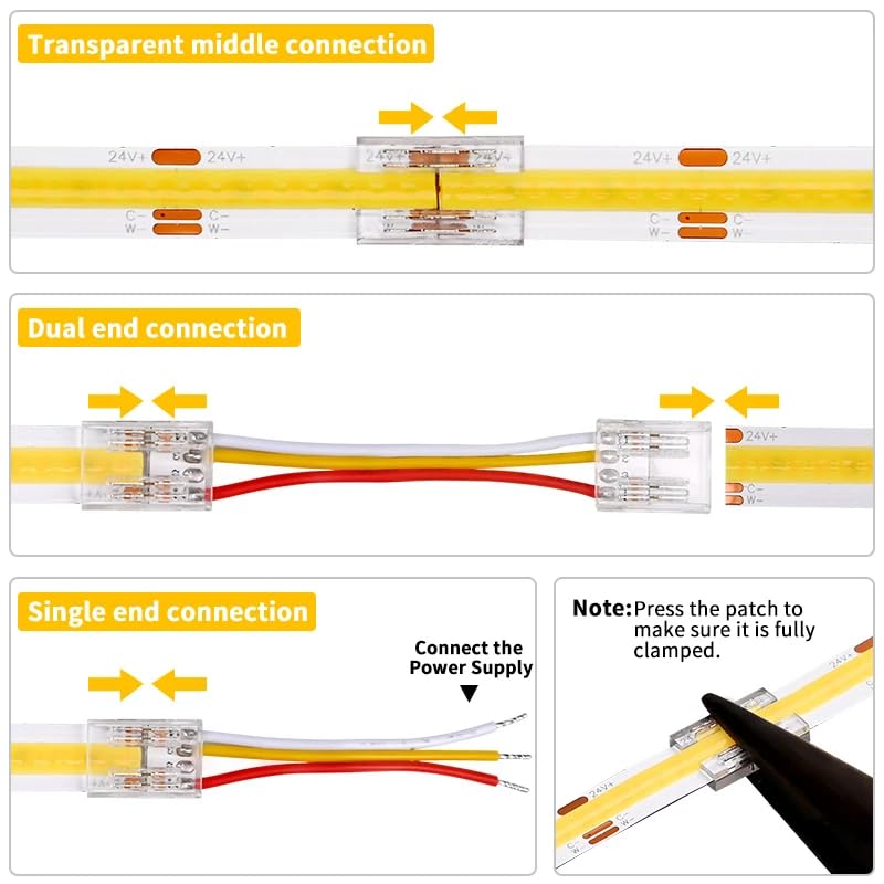 YAJIERUI 3-pin CCT COB LED light strip quick connector 10mm solderless ...