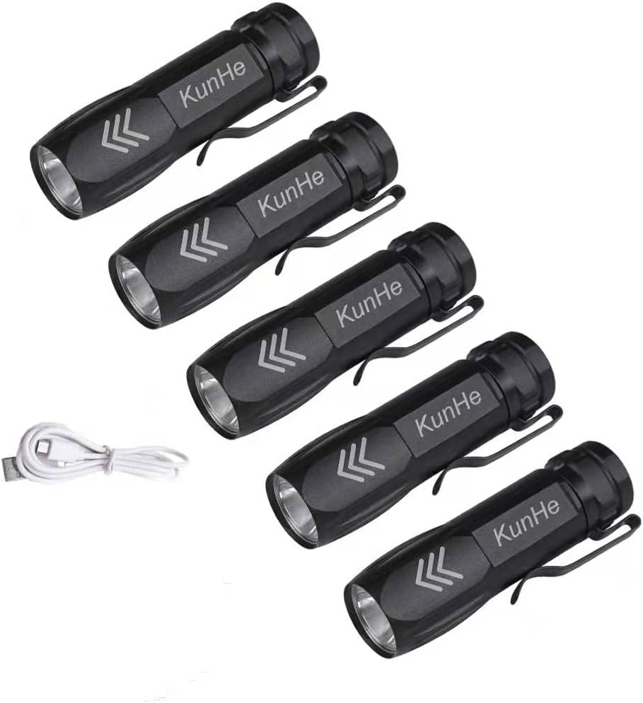 KunHe 5 Pack Mini Small Pocket LED Flashlight, USB Rechargeable ...