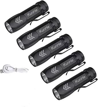 KunHe 5 Pack Mini Small Pocket LED Flashlight, USB Rechargeable ...