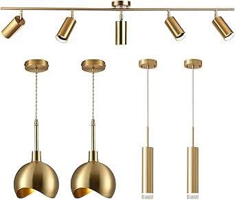 KCO Lighting Adjustable 5-Lights Gold Track Lighting Kit Mid Century Modern Brushed Brass ...