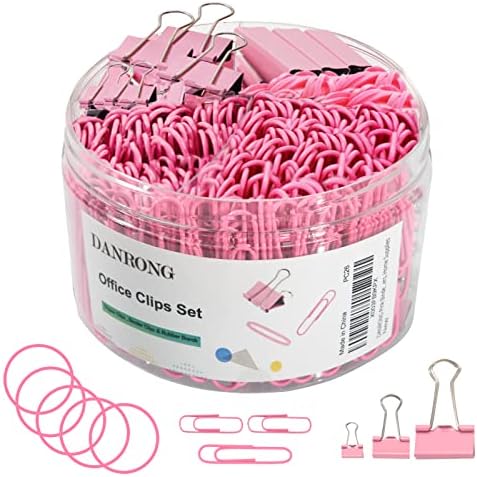 DANRONG Pink Binder Clips Paper Clips,380 PCS Assorted Sizes Paperclips ...