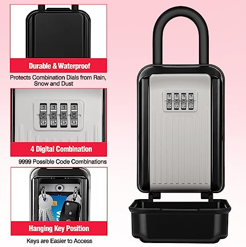 TEUEN Key Lock Box Outdoor with Removable Shackle, Waterproof Key Safe ...